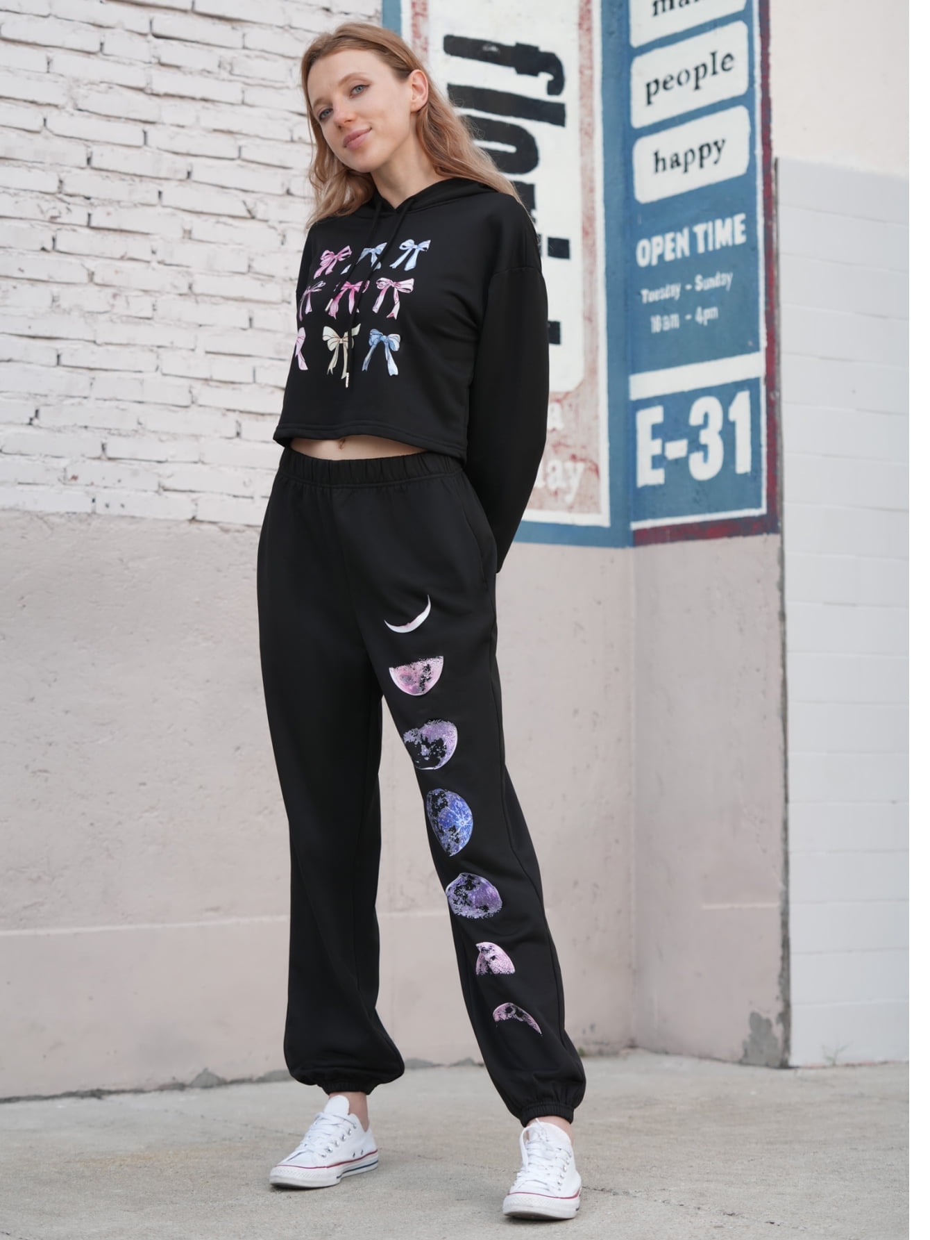 skyday Loose Fit Joggers with Moon Phase Graphic, Soft and Stretchy ...