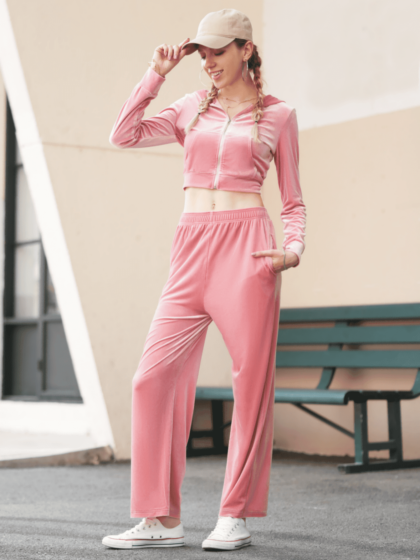 skyday Velvet Two-Piece Tracksuit, Hooded Jacket and Joggers, Soft ...