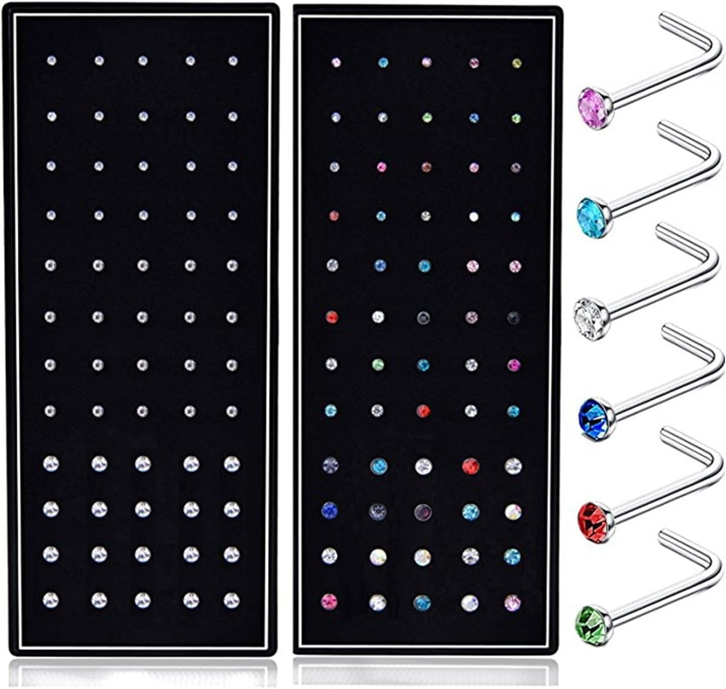 skyyds 120Pcs 22G L Shaped Stainless Steel Nose Studs Rings Piercing ...