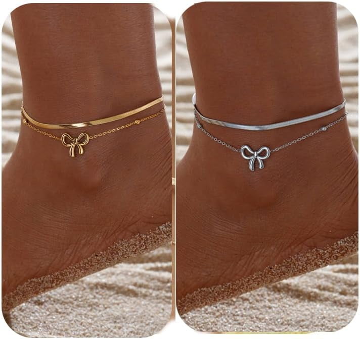 skyyds 14K Gold Silver Plated Ankle Bracelets Set For Women ...