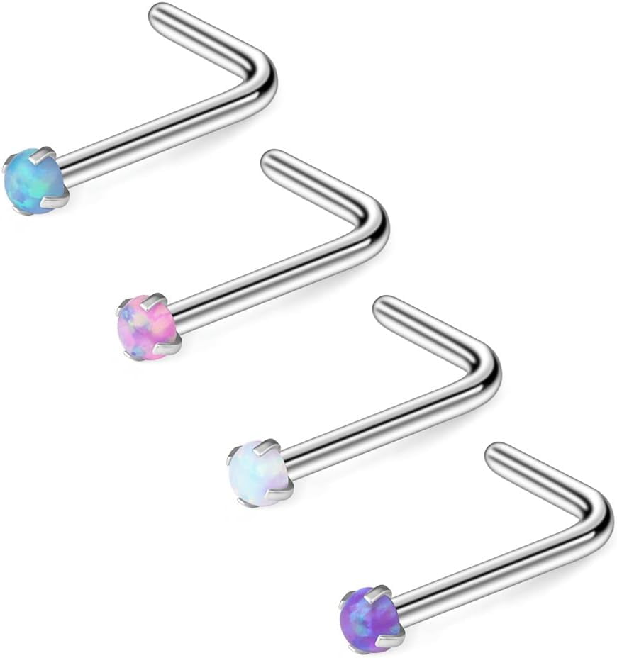 skyyds 20G 316L Surgical Steel 1.5Mm 2Mm 2.5Mm 3Mm Opal Nose L-Shaped Rings Studs Ring Body ...