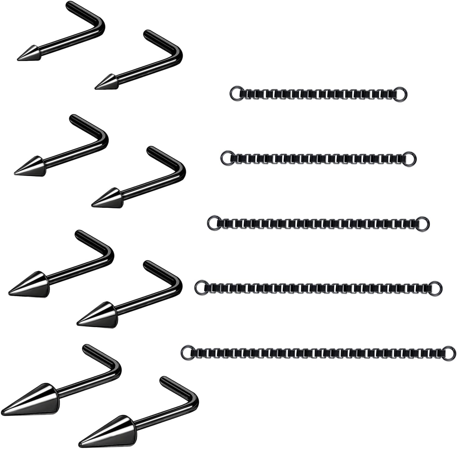 skyyds 20G Spike Nose Rings Studs With Chains Stainless Steel Spike ...