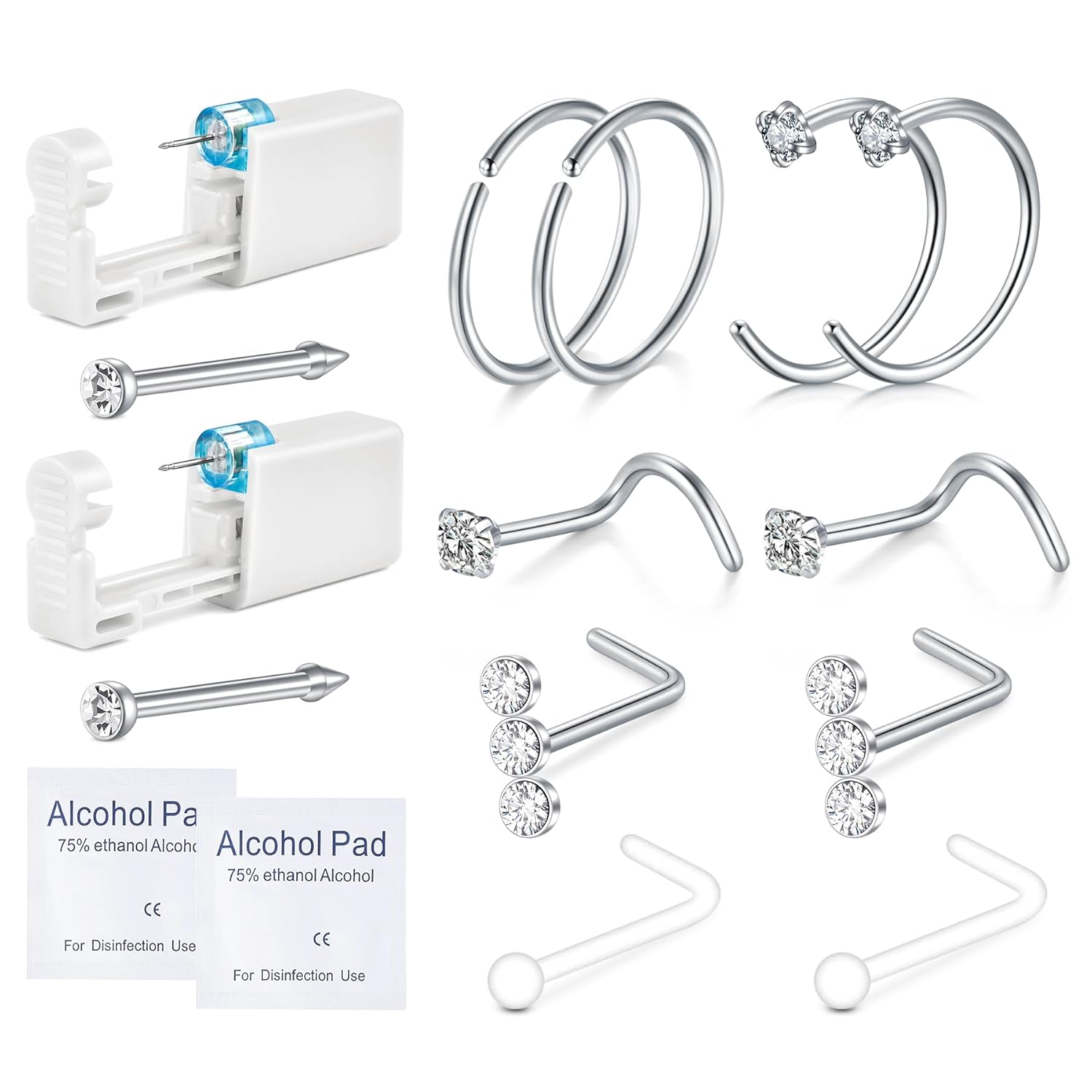 skyyds 2Pack Nose Piercing Kit Nose Piercing Gun Nose Ring Piercing Kit ...