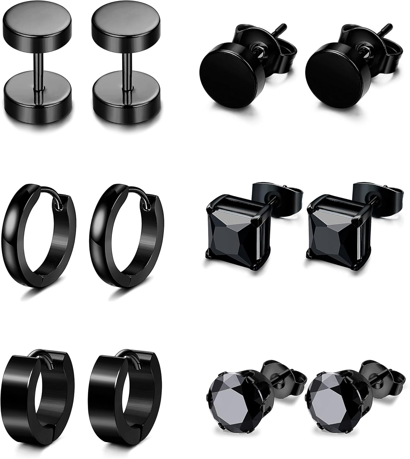 skyyds 6 Pairs Stainless Steel Cz Stud Earrings For Women Mens Huggie ...