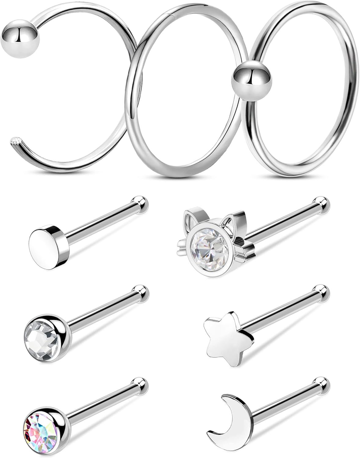 skyyds 9Pcs Nose Rings Studs 20G Nose Rings Hoop Nose Rings For Women ...