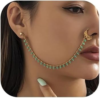 skyyds Bead Nose Rings Hoop Chain Fake Septum Ring Non Piercing Nose ...