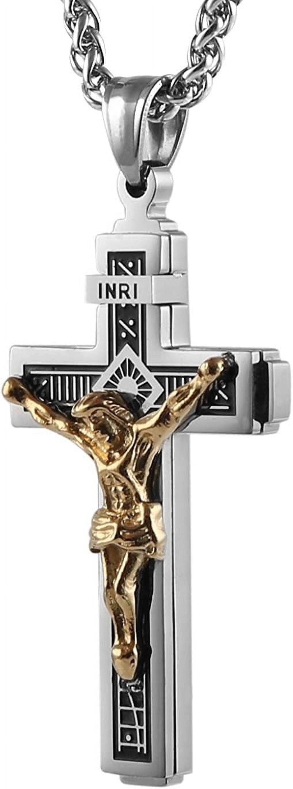 skyyds Catholic Jesus Christ On Inri Cross Crucifix Gold Silver Tone ...