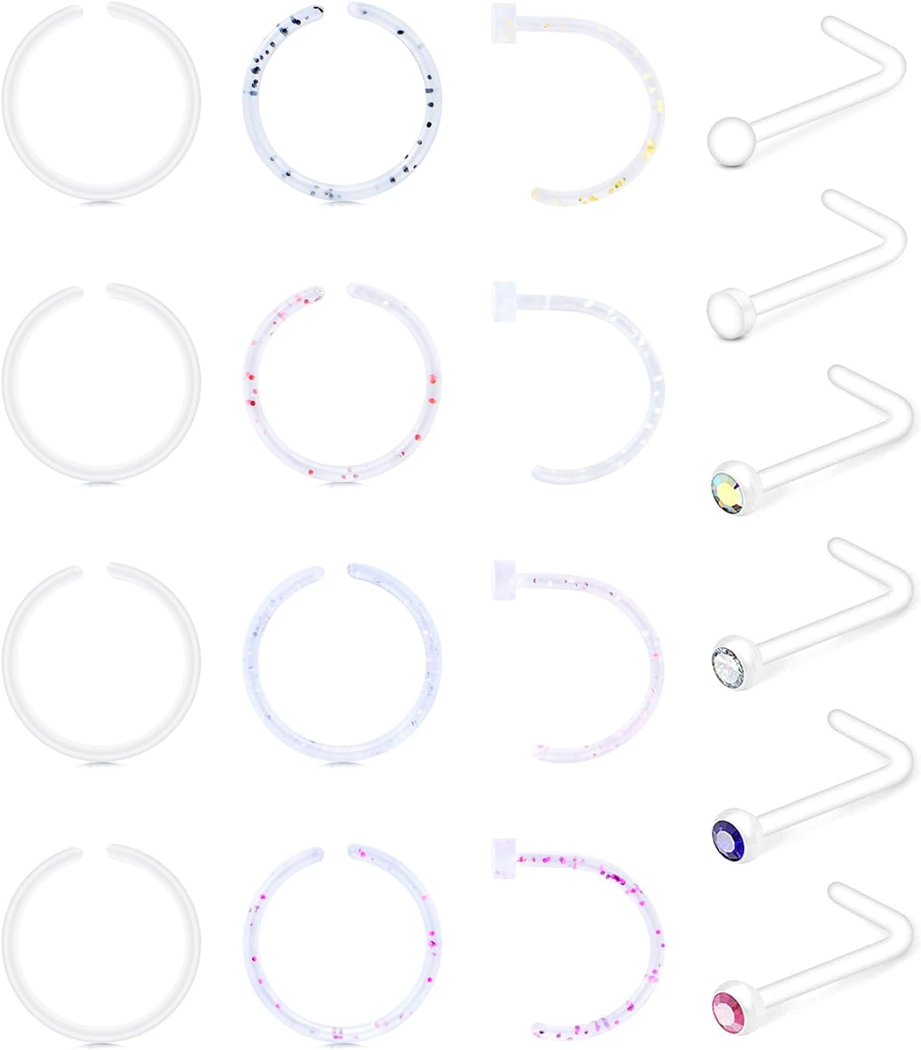 skyyds Clear Nose Rings Studs For Work Clear Piercing Retainer ...