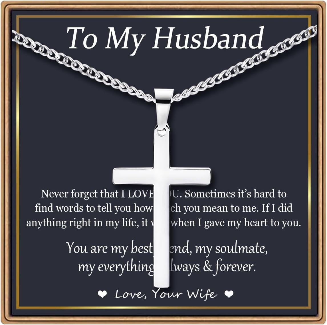 skyyds Cross Necklaces Gifts For Men, Silver Cuban Link Chain Necklace ...