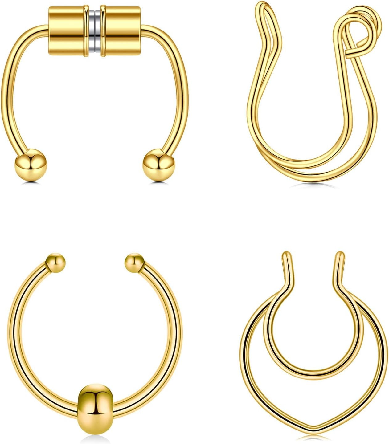 skyyds Faux Septum Nose Rings - Clip On Septum Ring, Non Piercing Fake Nose Jewelry - Silver ...