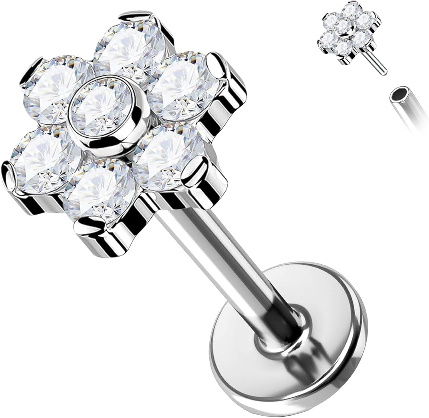 skyyds G23 Titanium 16G Push In Flatback Stud For Flat, Helix, Tragus, Conch, Lobe Cz Nose Stud ...