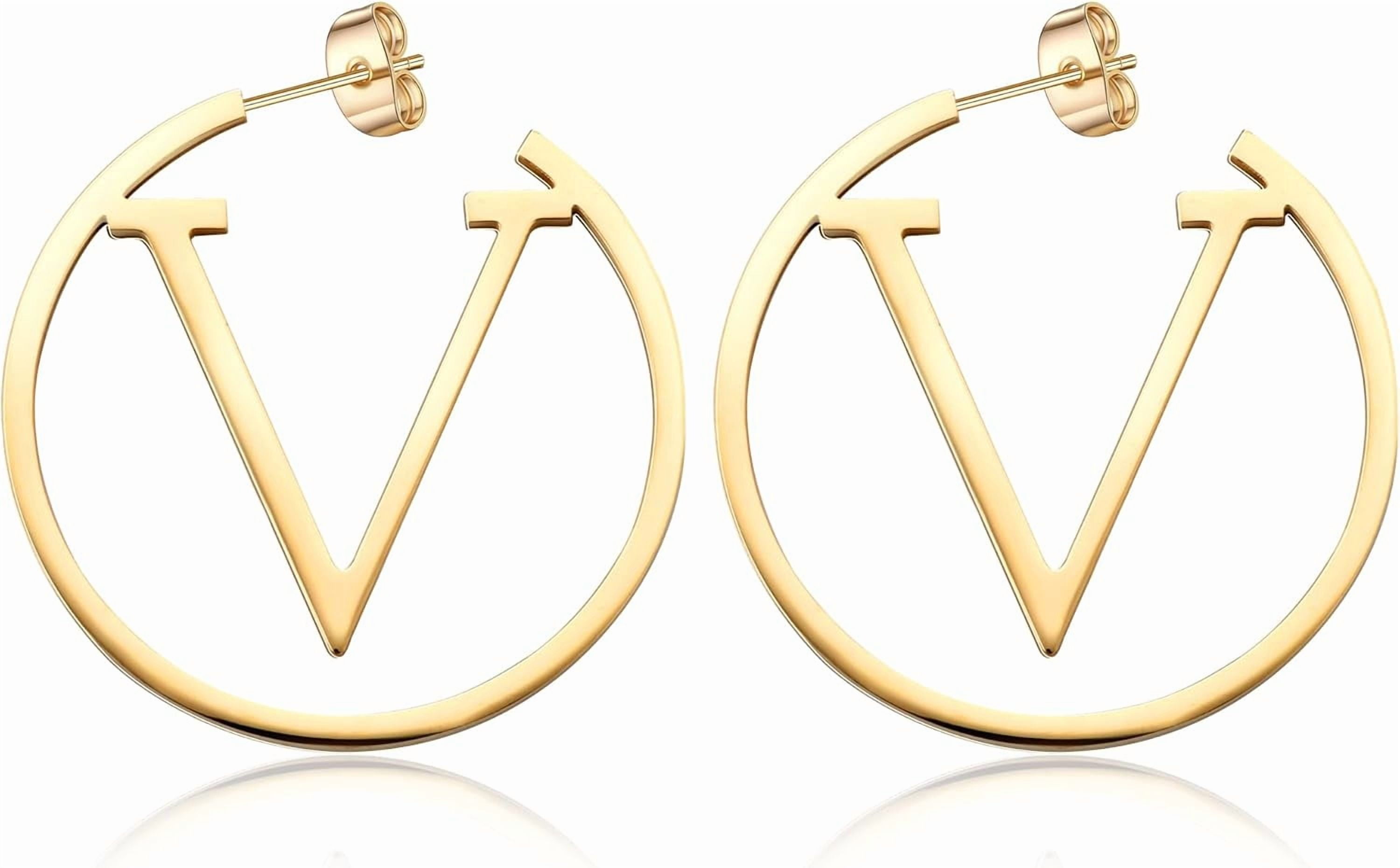 skyyds Gold Letter Earrings V-Shaped Hoop Earrings For Women ...