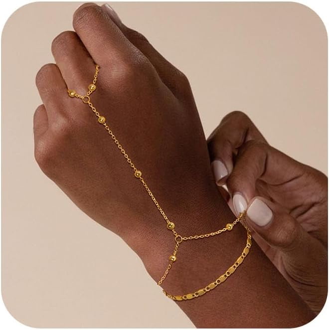 skyyds Gold & Silver Hand Chain Bracelet Set For Women Ring Bracelet Cz ...