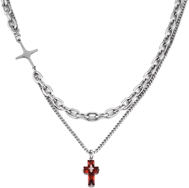 skyyds Goth Cross Necklace For Men Stainless Steel Trendy Y2K Layered ...
