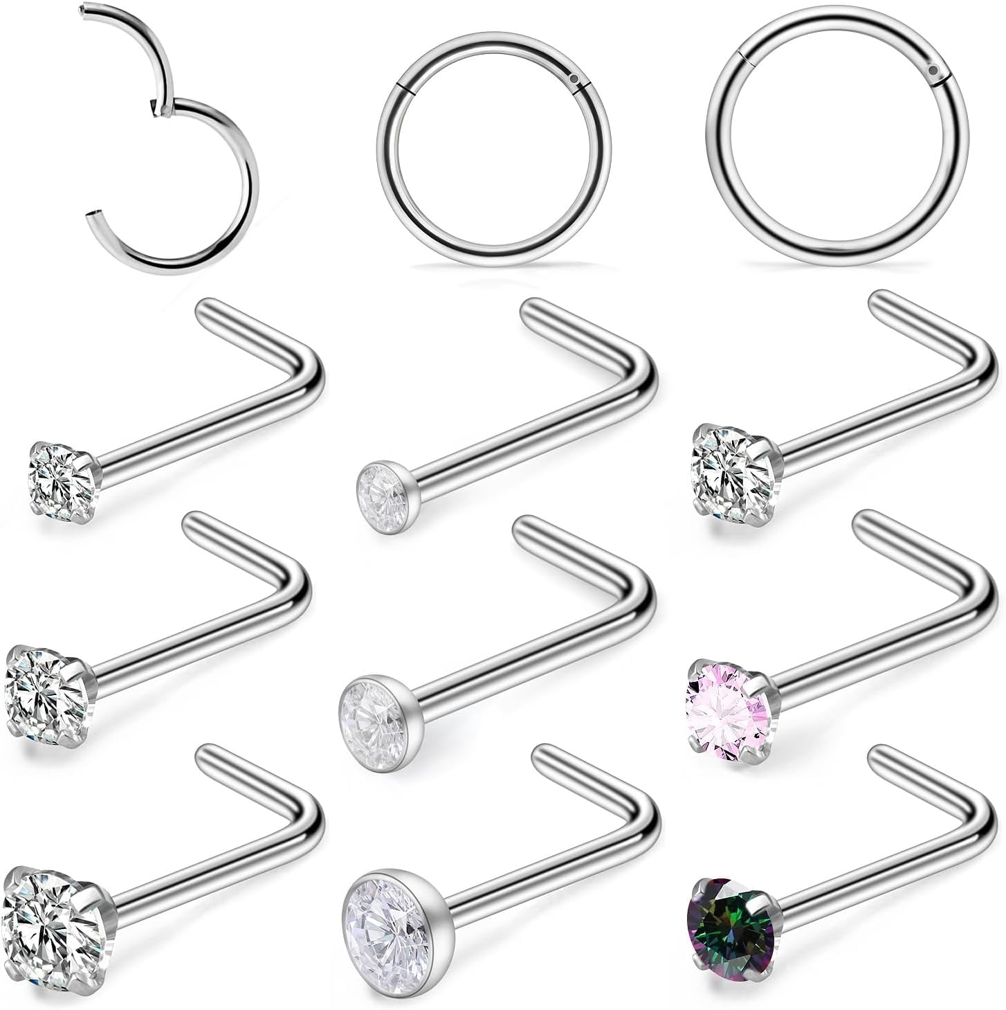 skyyds Nose Rings Surgical Steel Nose Piercings Hinged Clicker Segment ...