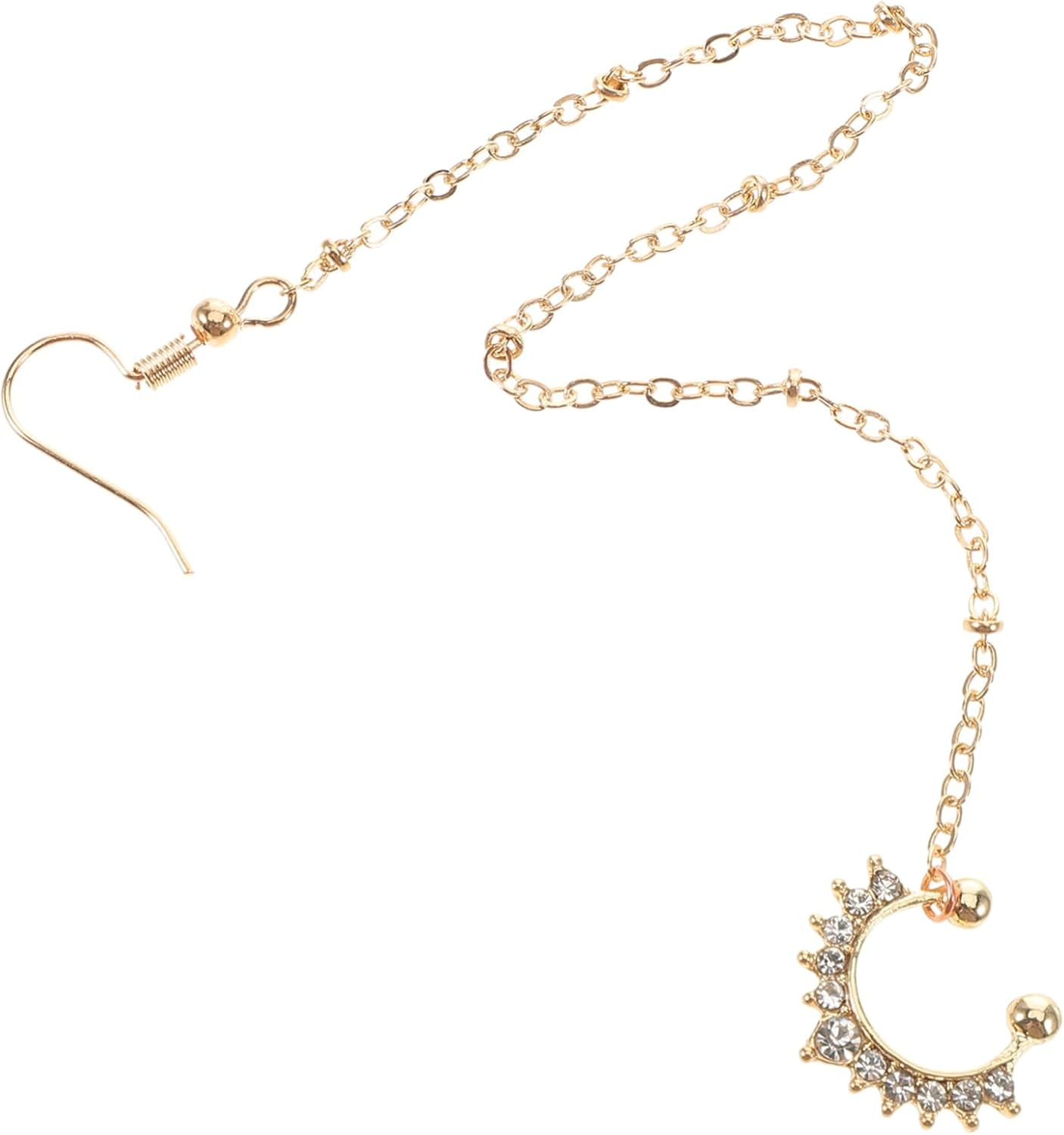 skyyds Rhinestone Faux Nose Ring With Ear Chain Non Piercing Septum ...