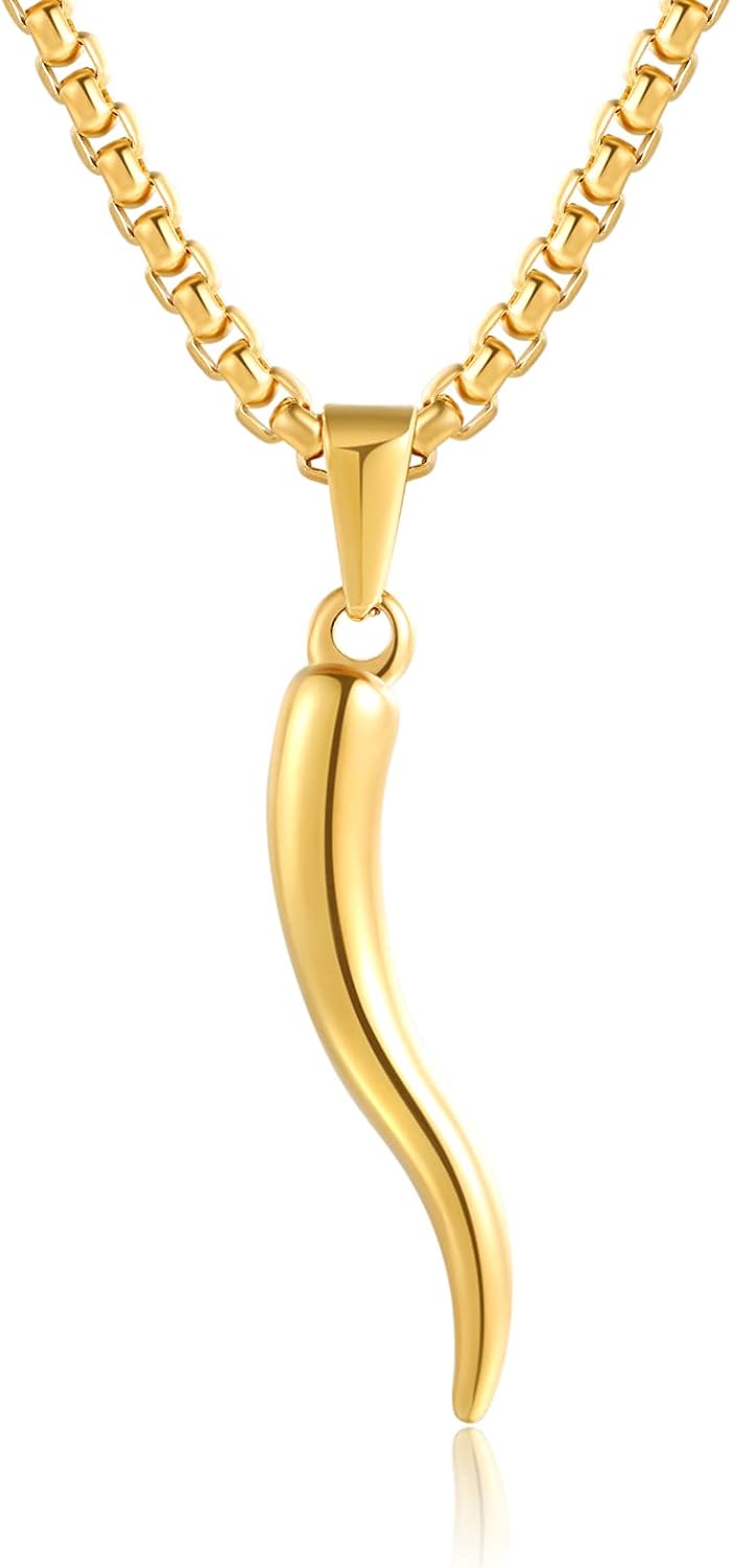 skyyds Stainless Steel Italian Horn Cornicello Amulet Pendant Necklace ...