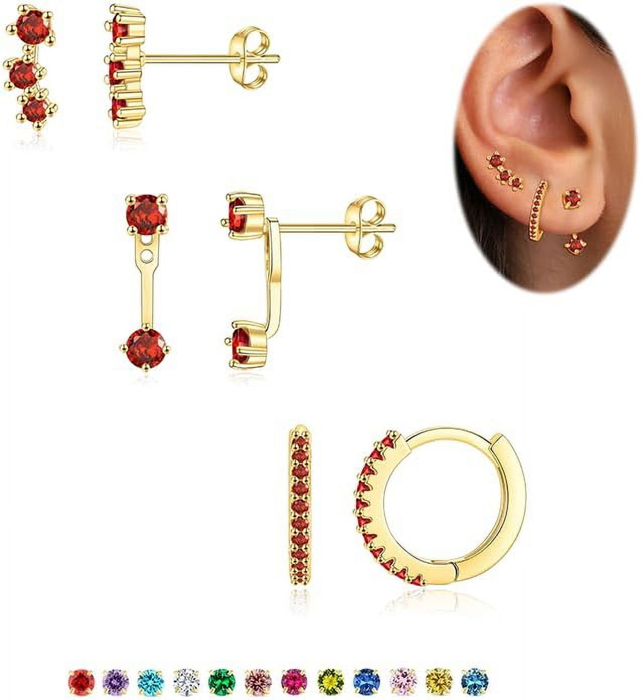skyyds Stud Earrings Set For Women, 3 Pairs Huggie Hoop Jacket Studs ...