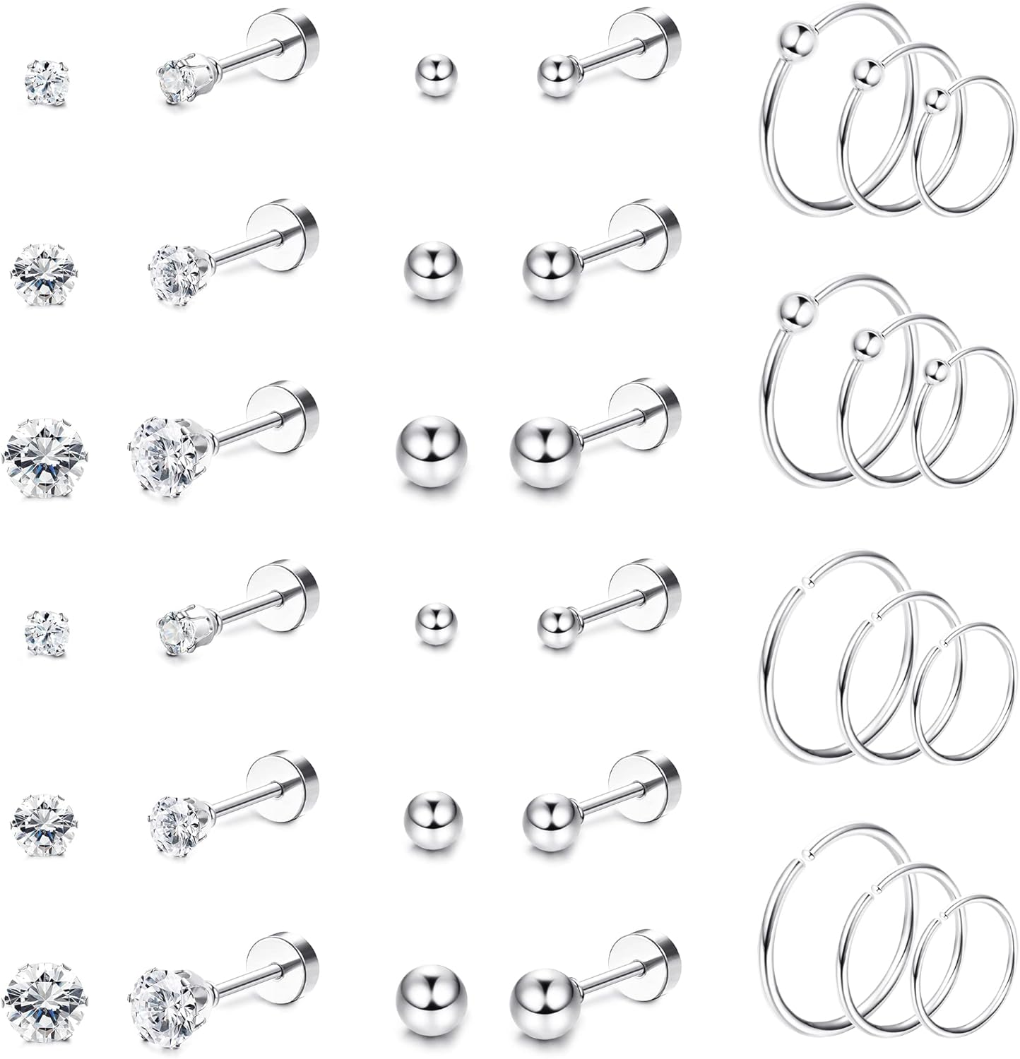 skyyds Surgical Steel Tiny Stud Earrings For Women Hypoallergenic Flat ...