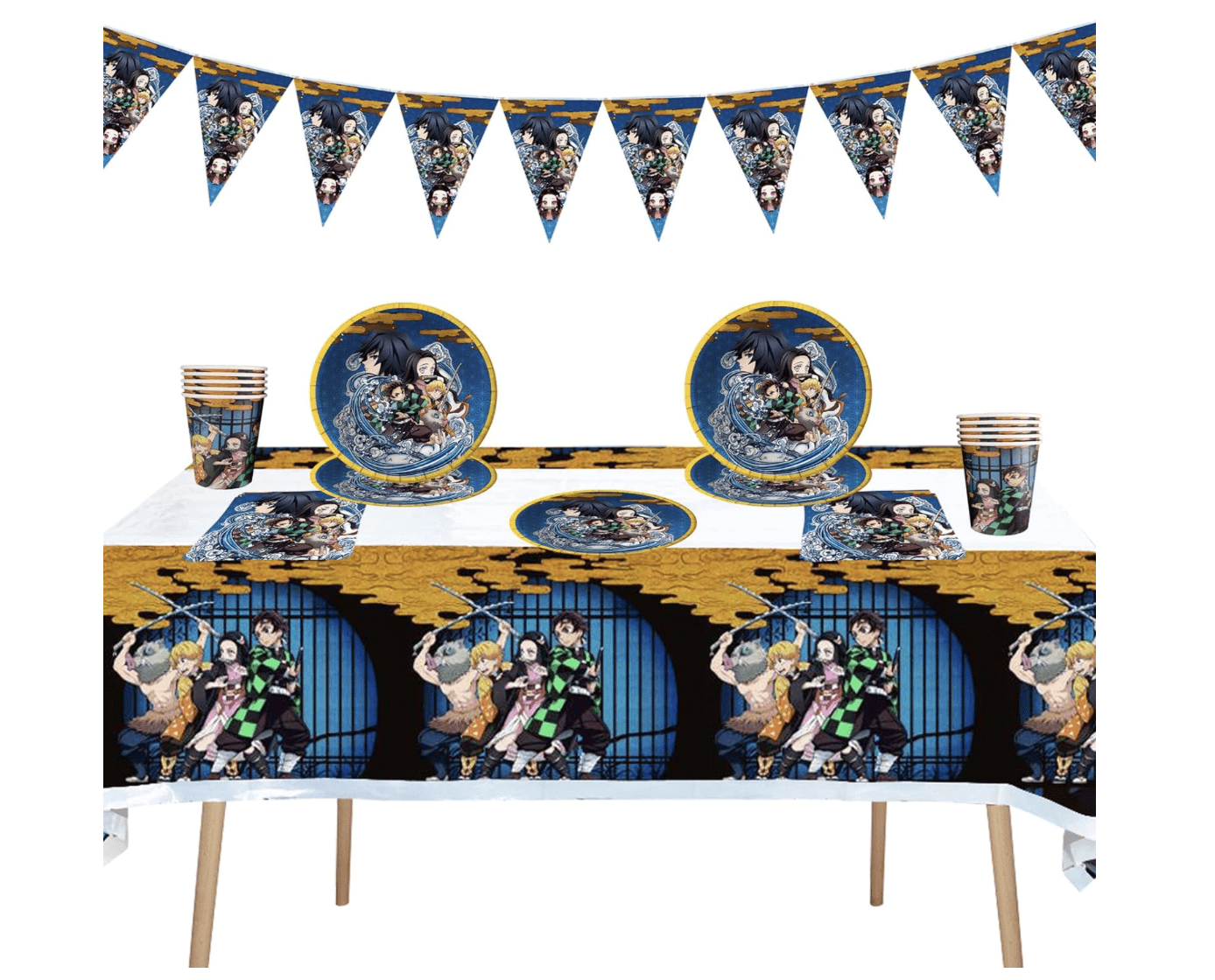 slayer party kit decoration demon anime, banner, tableware , cups ...