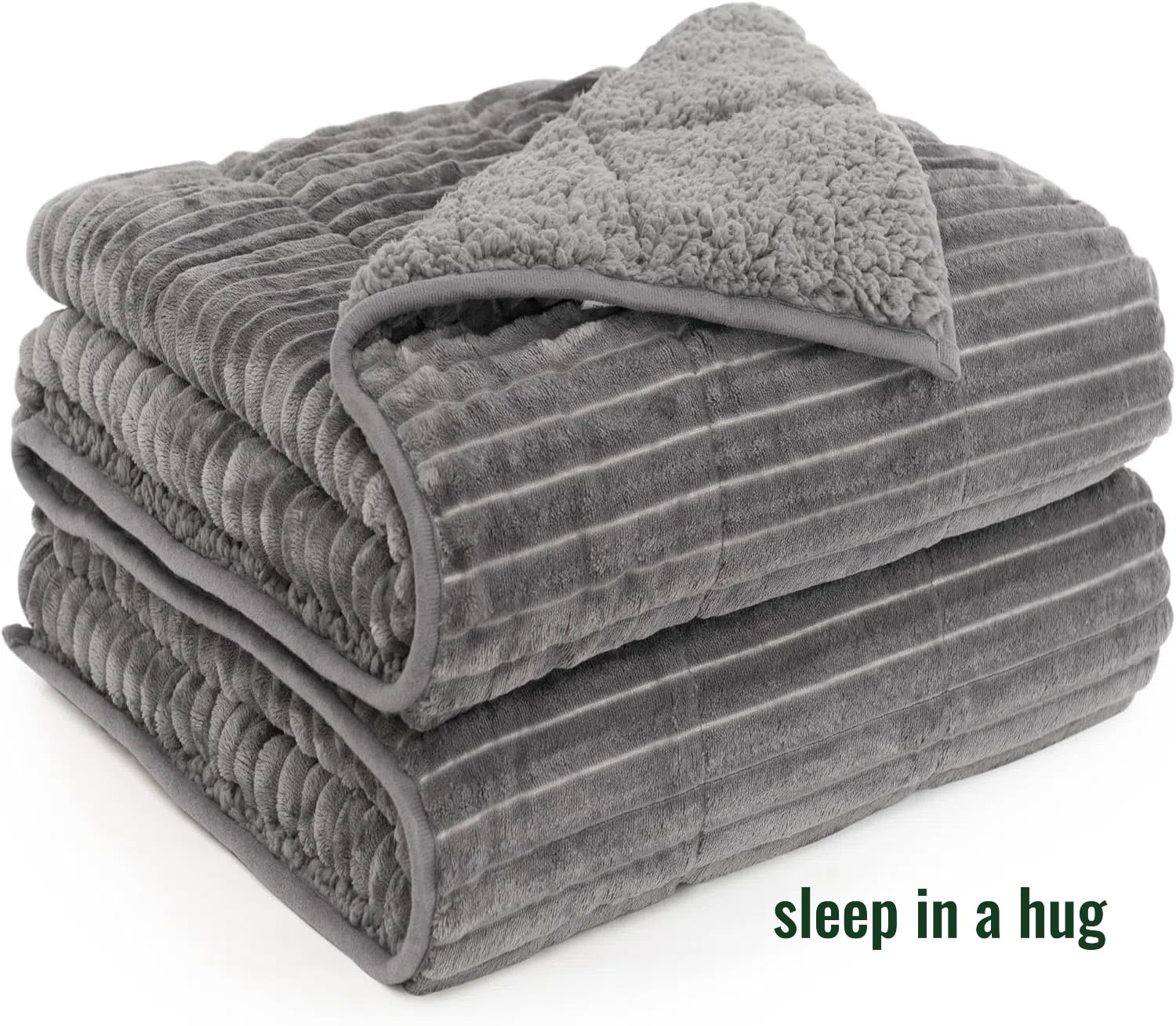 sleep in a hug Sherpa Fleece Adult Weighted Blanket with Ribbed Stripes, 15 Pounds Dual Sided ...