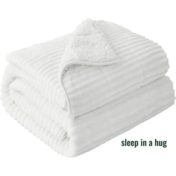 sleep in a hug Sherpa Fleece Adult Weighted Blanket 20lbs with Ribbed Stripes, Dual Sided Fuzzy ...
