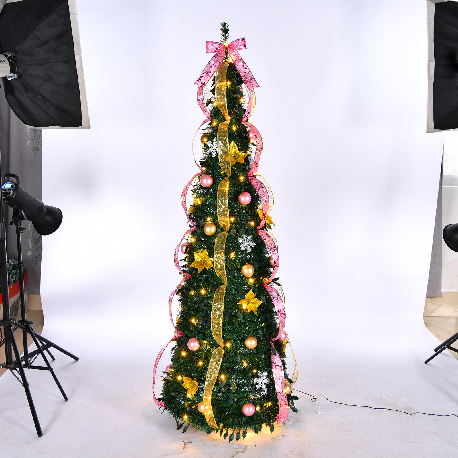slim christmas trees 4 Feet PVC Retractable Lighted Christmas Tree With ...