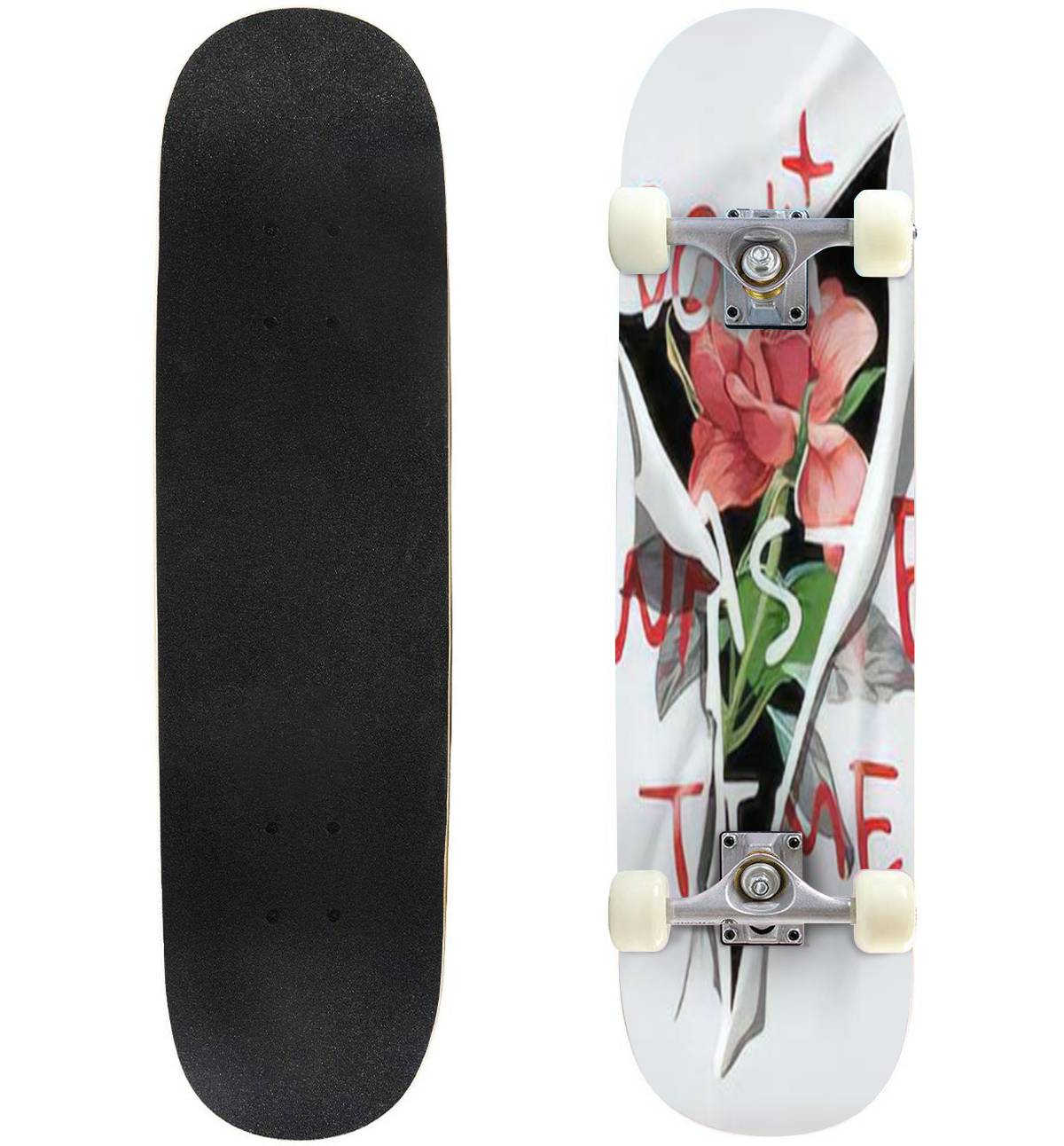 slogan with rose paper ripped illustration Outdoor Skateboard ...
