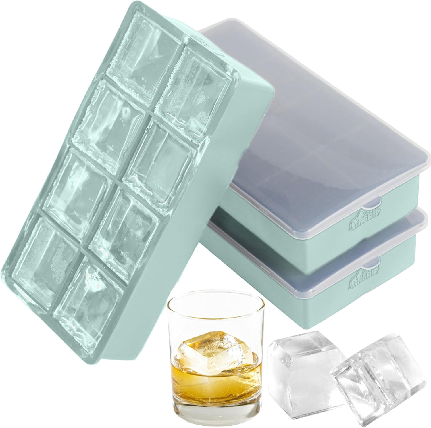**slow melting large silicone ice cube tray for freezer, 2 pack, easy ...