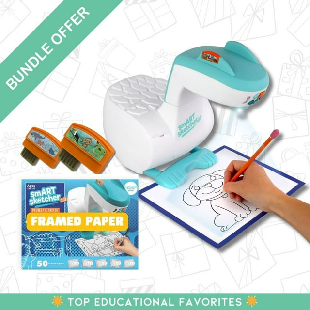 smART Sketcher ­2.0 Projector Bundle, Includes 2 Creativity Packs, 50 Sheets Framed Paper, Art ...