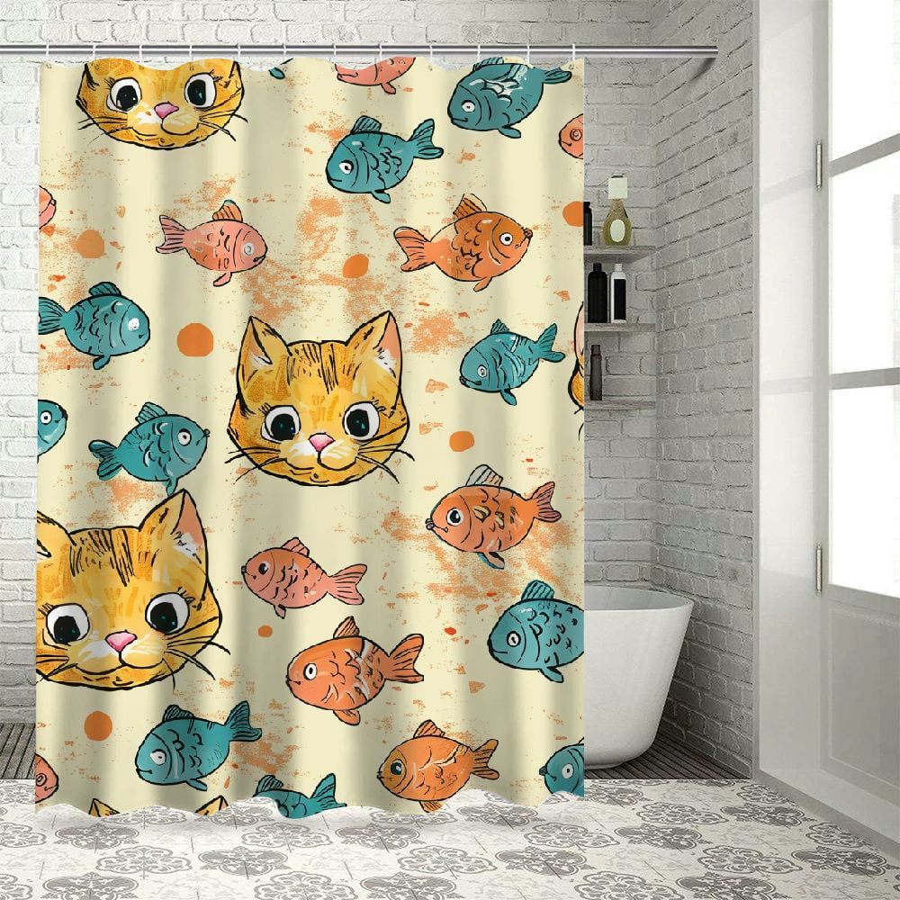 small fish Patterned Shower Curtain, Waterproof Fabric Shower Curtain ...