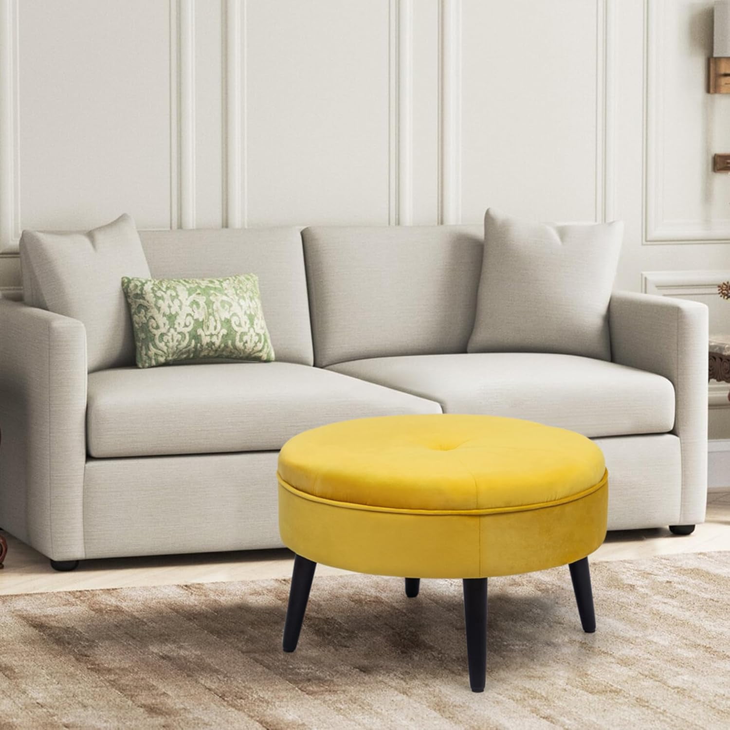 **small round ottoman, velvet upholstered footrest stool seat with ...