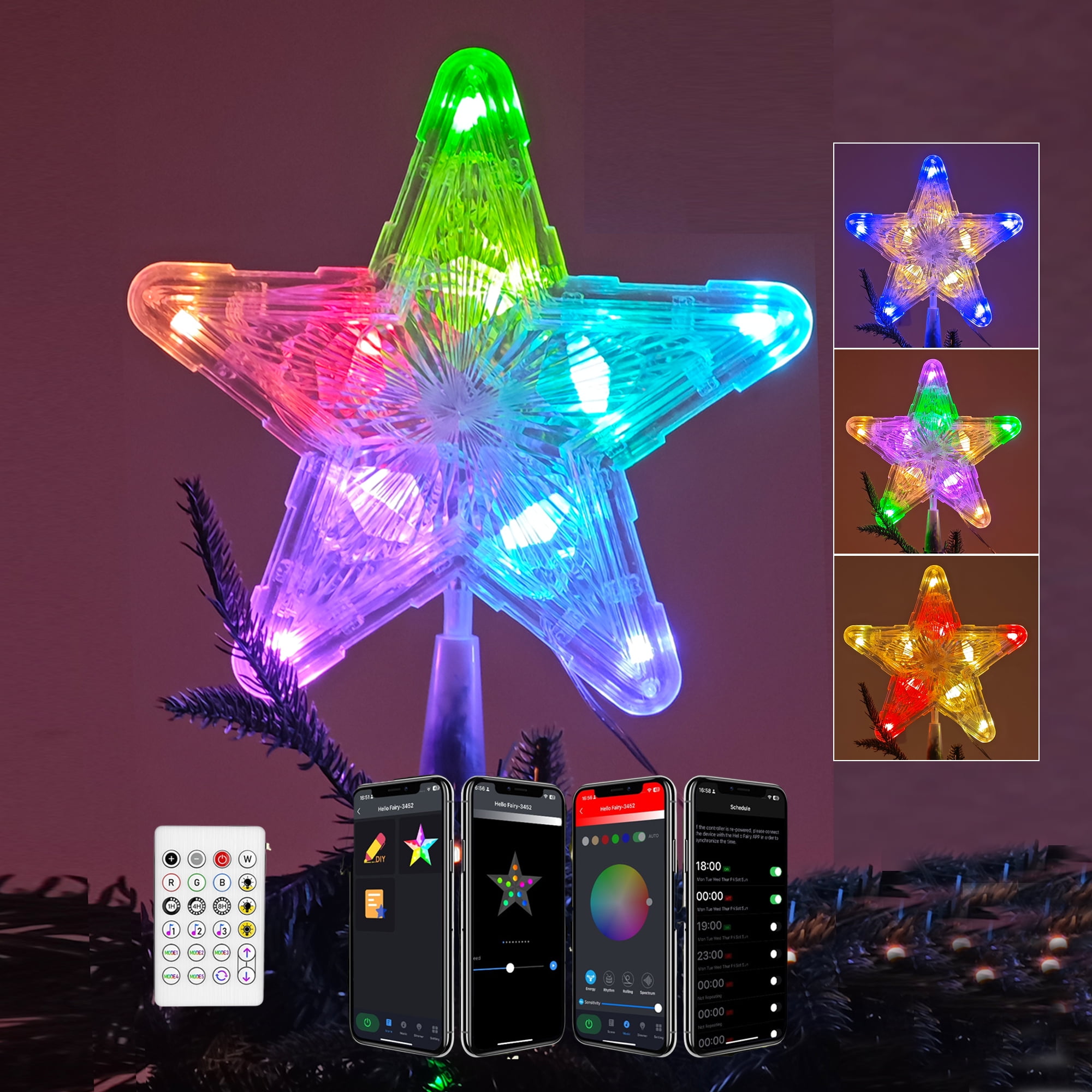 10in 20LEDS Christmas Star Tree Topper Lights, Smart App Remote Control ...