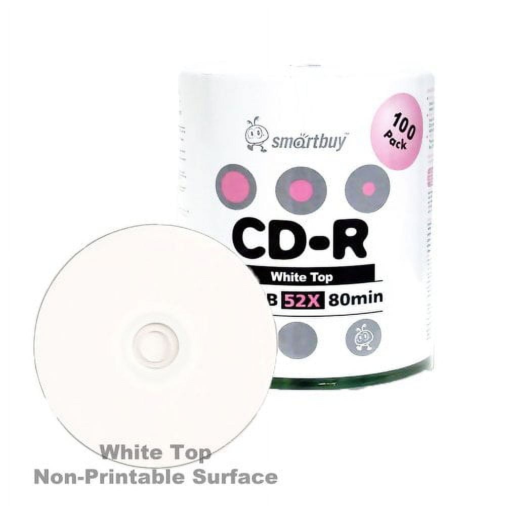 smartbuy 100-disc 700mb/80min 52x cd-r white top blank data recordable ...