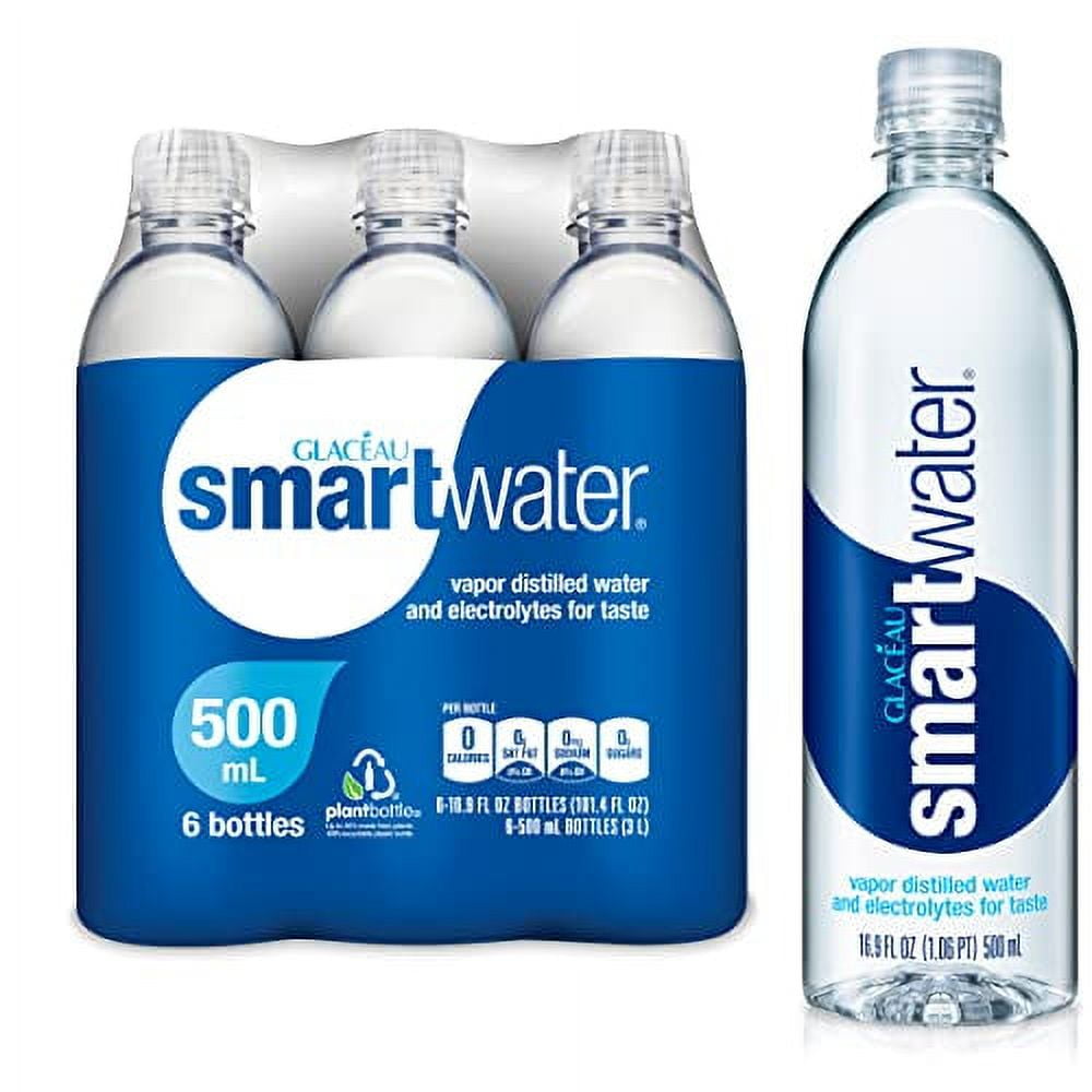 smartwater Vapor Distilled Premium Water, 16.9 Fl Oz (Pack of 6 ...