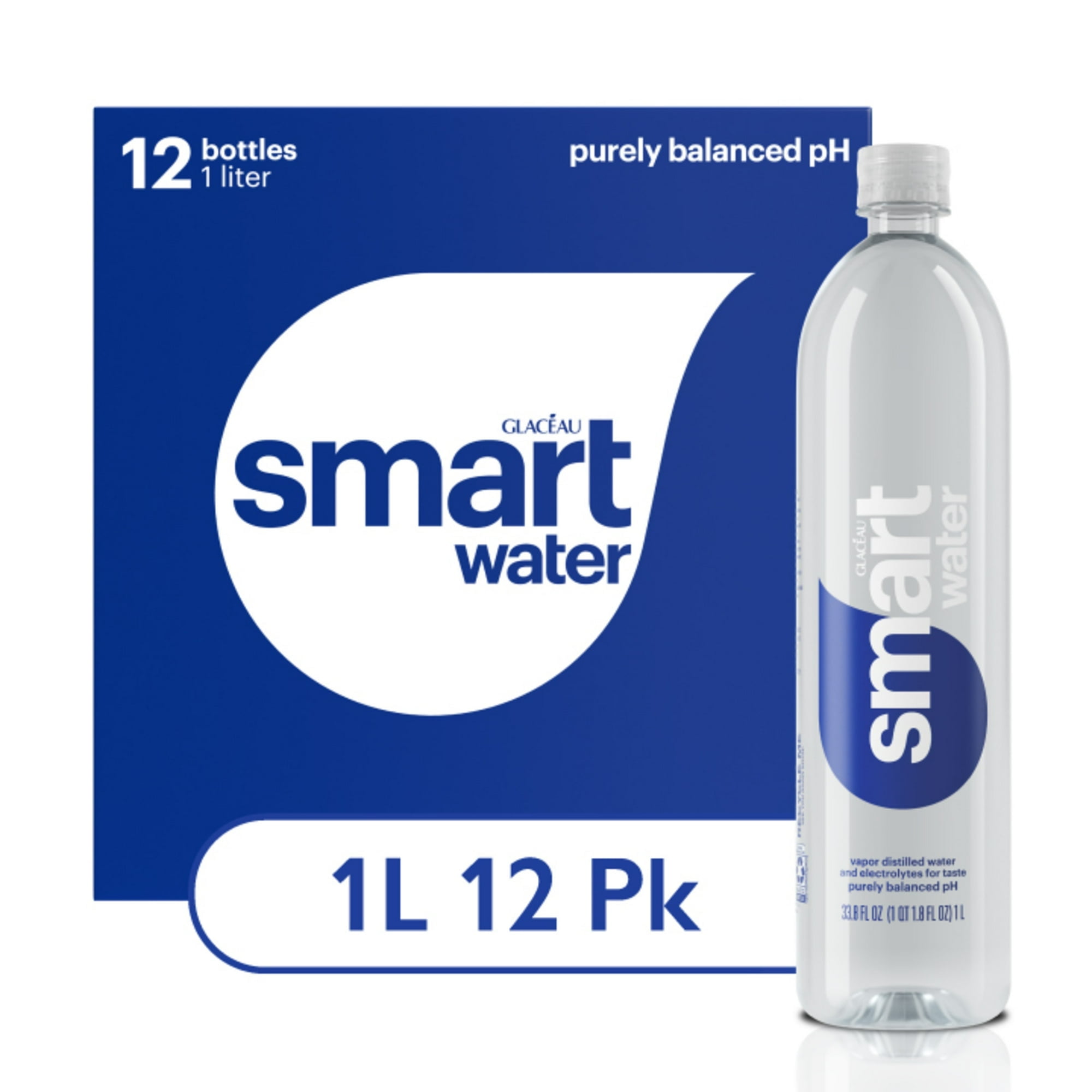 Glaceau Smartwater Alkaline Bottled Water, Vapor-Distilled, 1L, 24 Pack ...