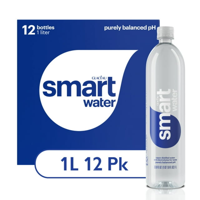 Smartwater Alkaline Water with Electrolytes, Vapor-Distilled, 1L, Pack ...