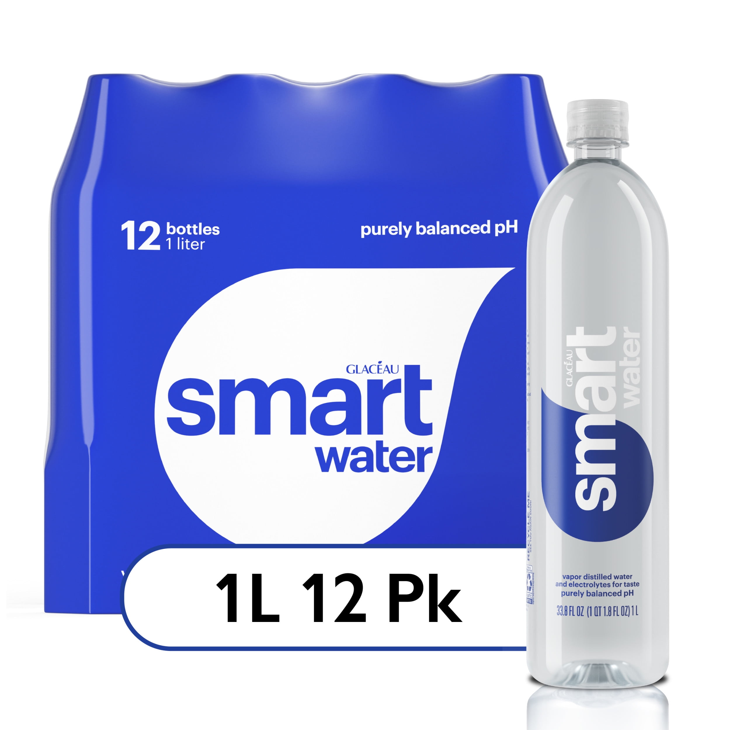 Glaceau Smartwater Vapor Distilled Water Bottles, 1 Liter, 12 Pack ...