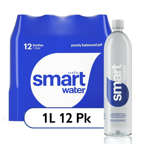 smartwater vapor distilled premium water bottles, 1 Liter, 12 Pack ...