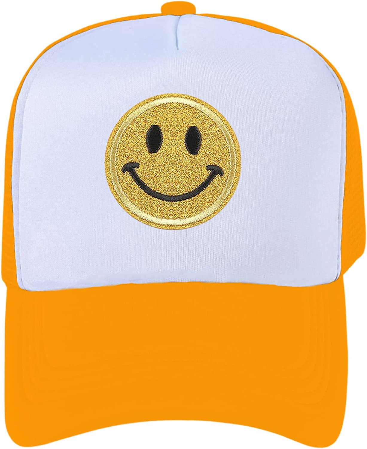 smiley Smile Face Hat Womens Mesh Neon Trucker Hats with Sequins Smile ...