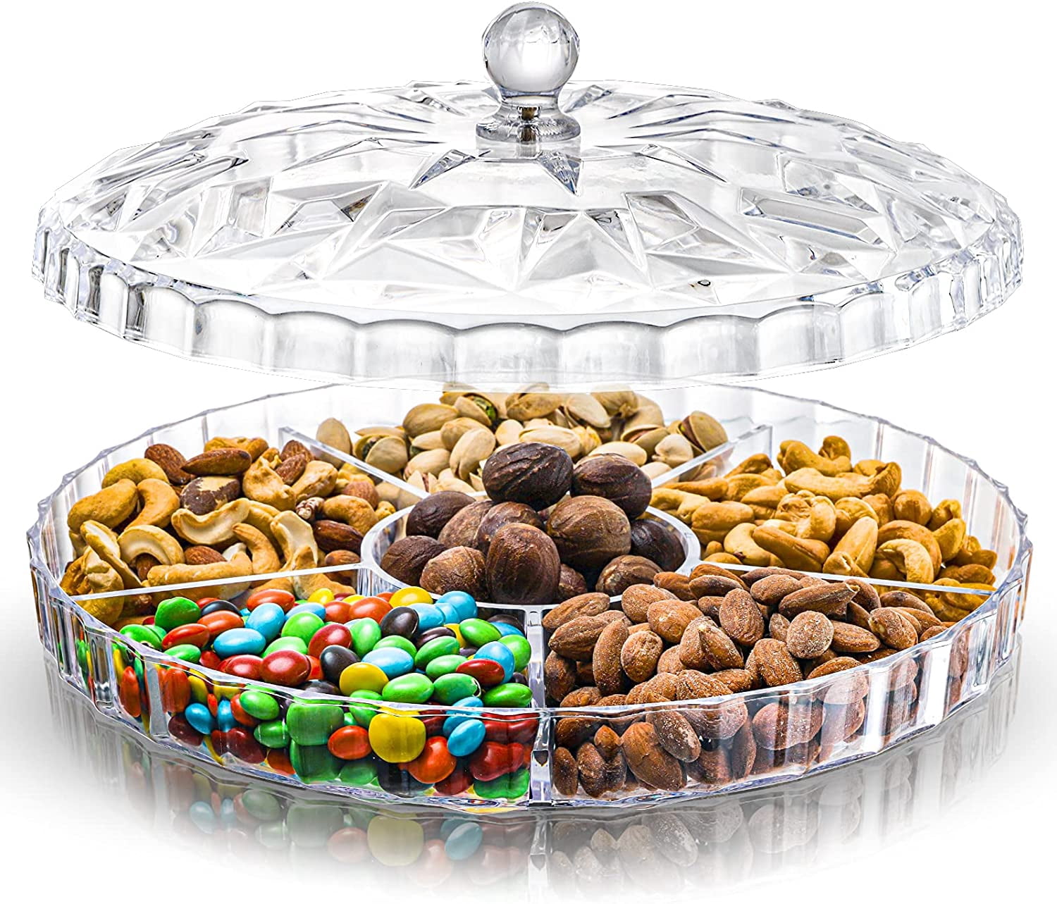 **snack serving tray, 12" appetizer tray with lid, 6 compartments round ...