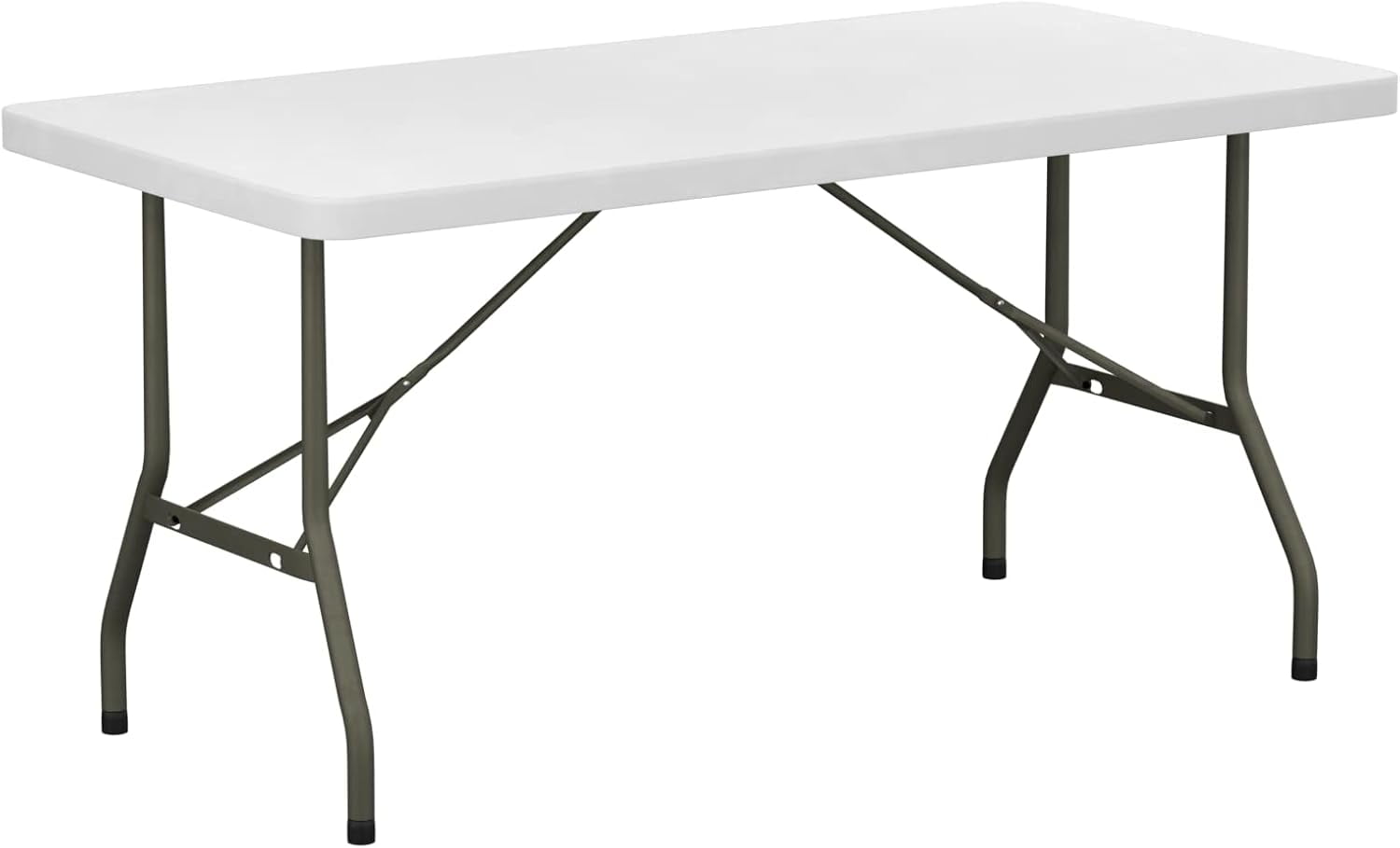 snbywihxnm 5 ft White Plastic Rectangle Folding Table - Portable Foldable Heavy-Duty Table ...
