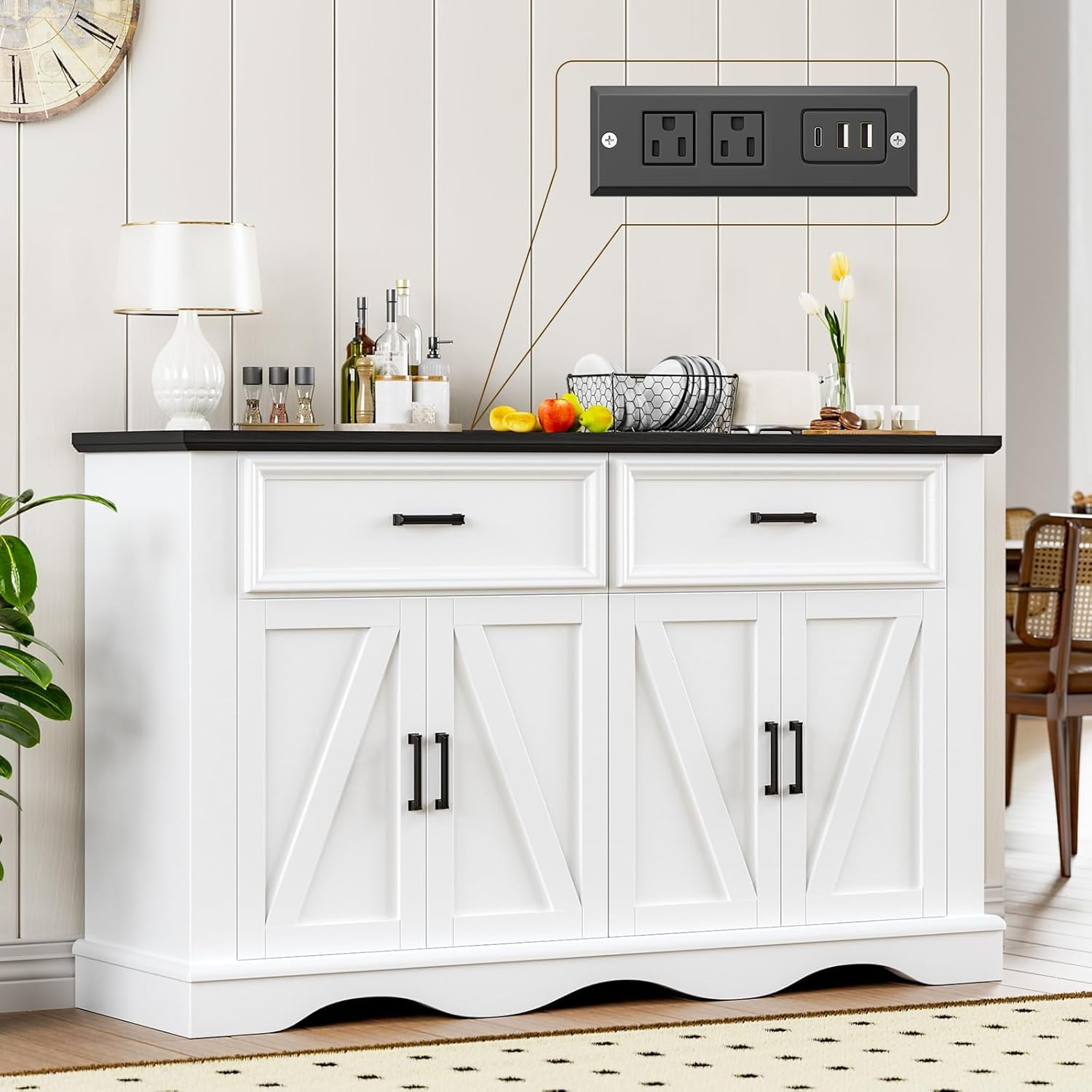 snbywihxnm 58" Large Wooden Buffet Cabinet with Storage Coffee Bar and ...