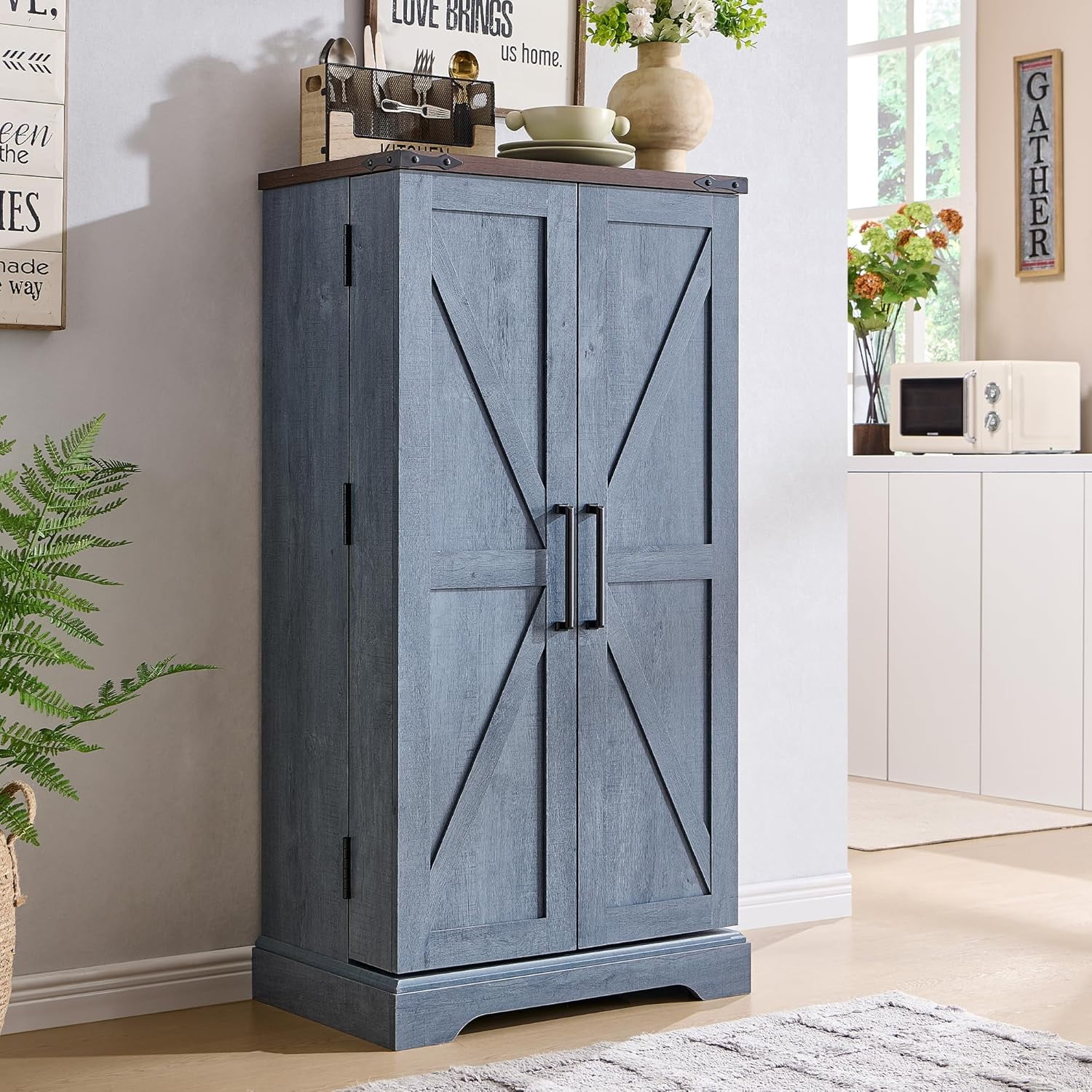 snbywihxnm 72" Tall Pantry Farmhouse Storage Cabinet with Barn Doors ...