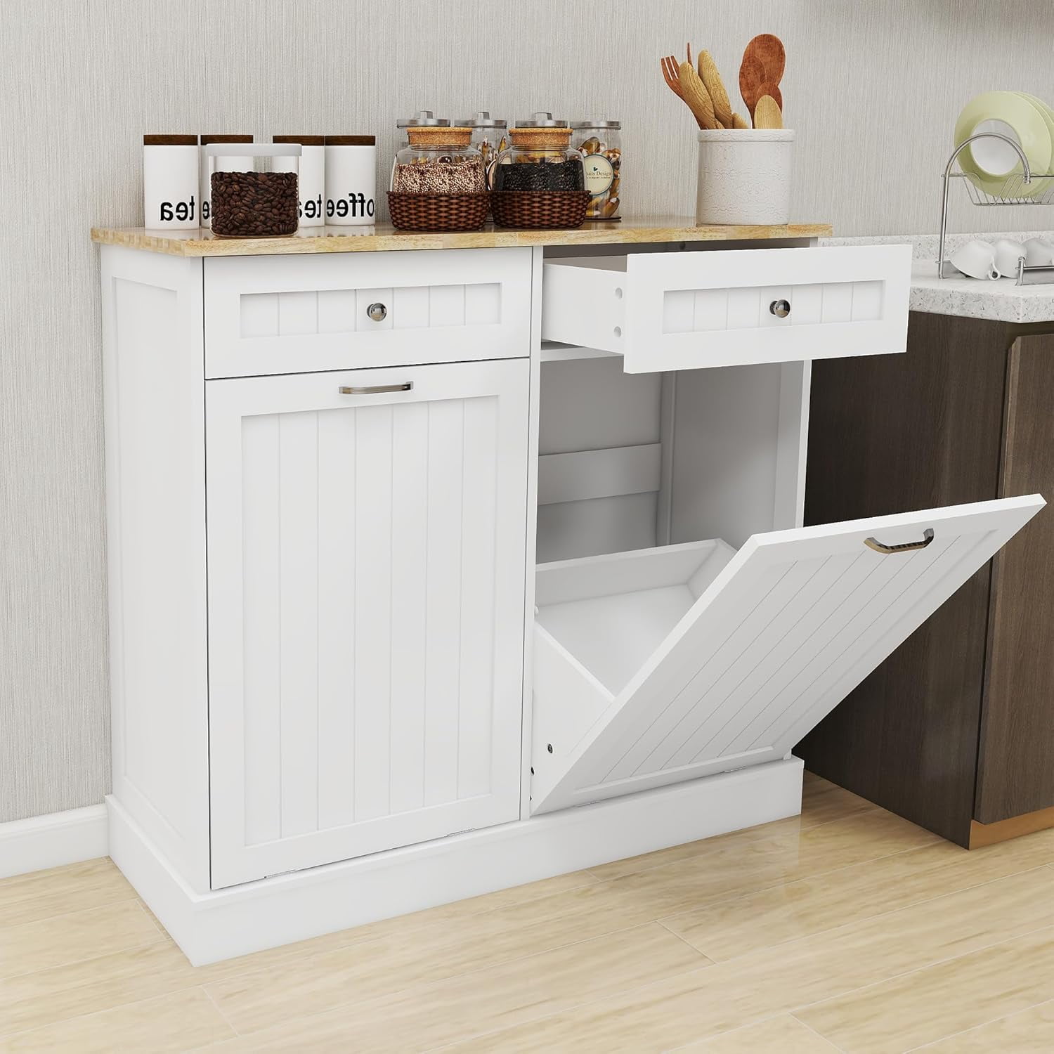 snbywihxnm Tilt Out Trash Cabinet 10 Gallon Wood Free Standing Laundry ...