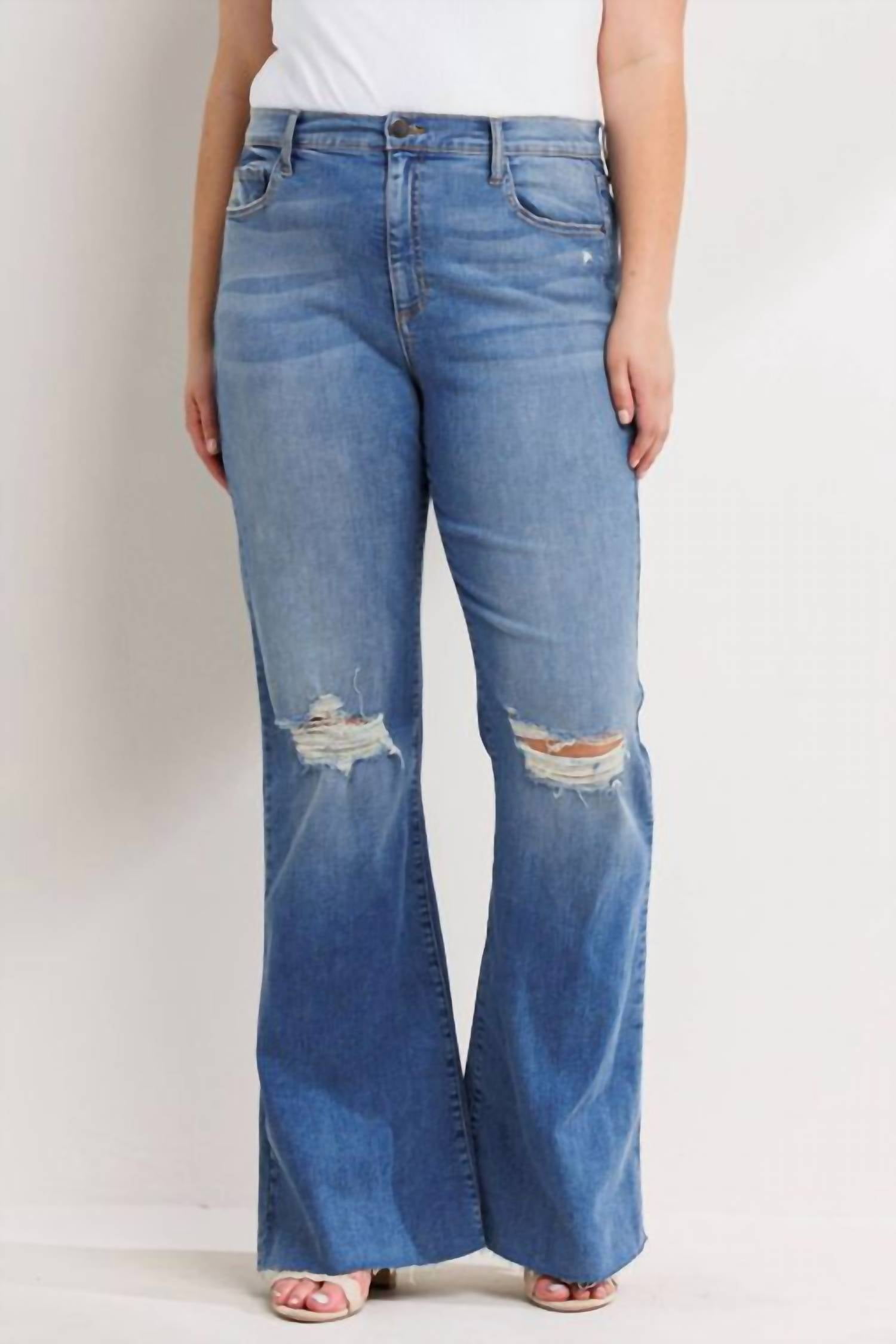 sneak peek High Rise Flare Jeans With Hem Distressing - Plus - Walmart.com