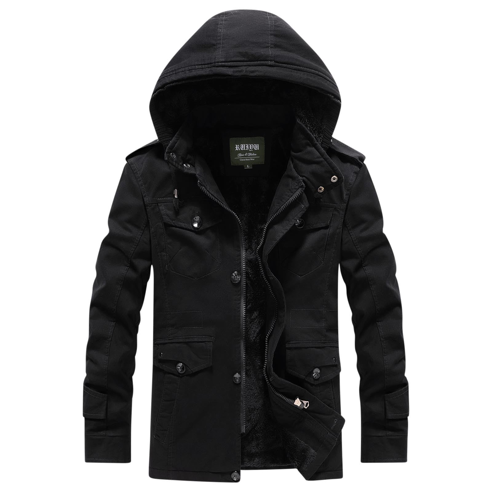 snilers Big and Tall Mens Jacket Button Up Hooded Fleece Lined Parka ...