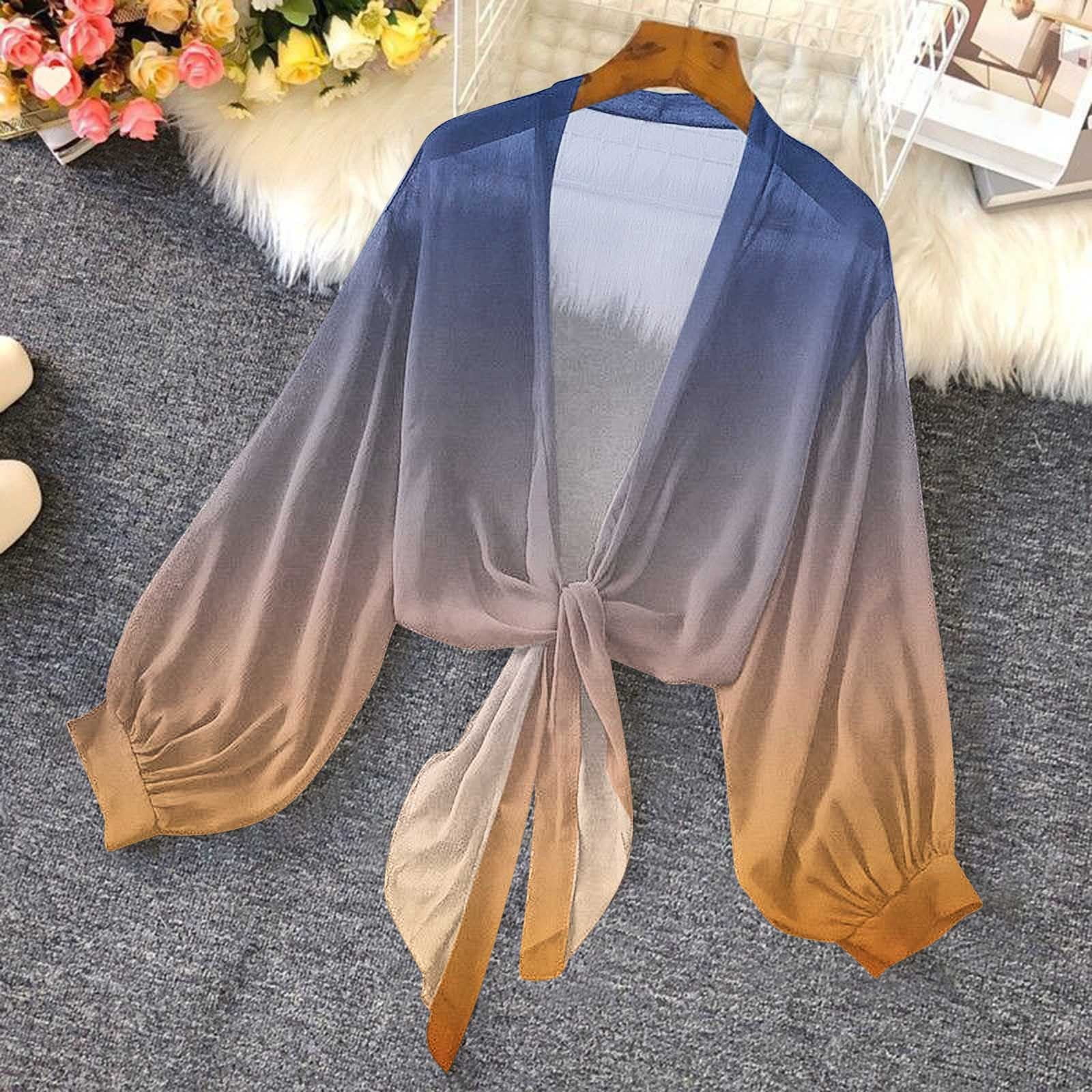 snilers Cardigans for Women Tie Front Shrug Chiffon Long Sleeve Cover ...