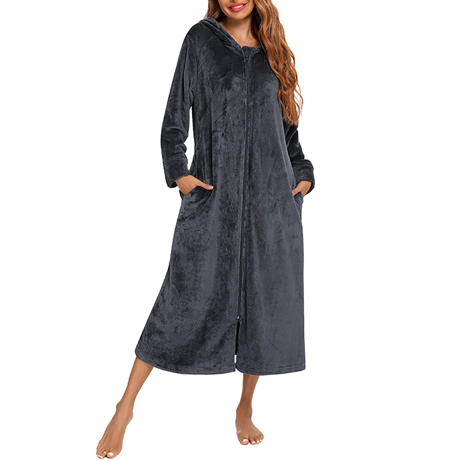 snilers Flannel Robes for Women Full Zip Plush Long Bathrobe Fuzzy Winter Warm House Robe Comfy ...