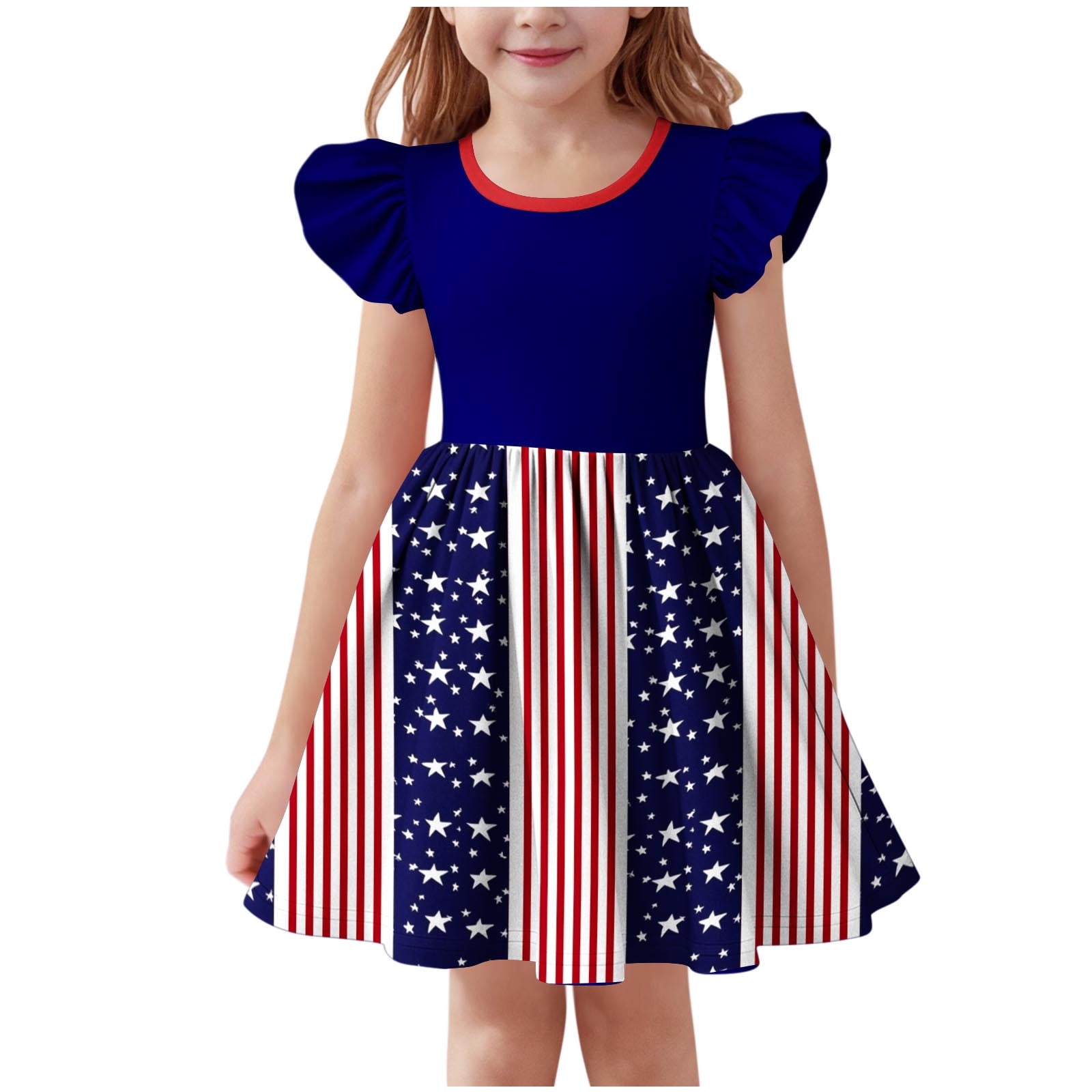 snilers Girls 4th of July Dress American Flag Dresses Flutter Sleeve ...